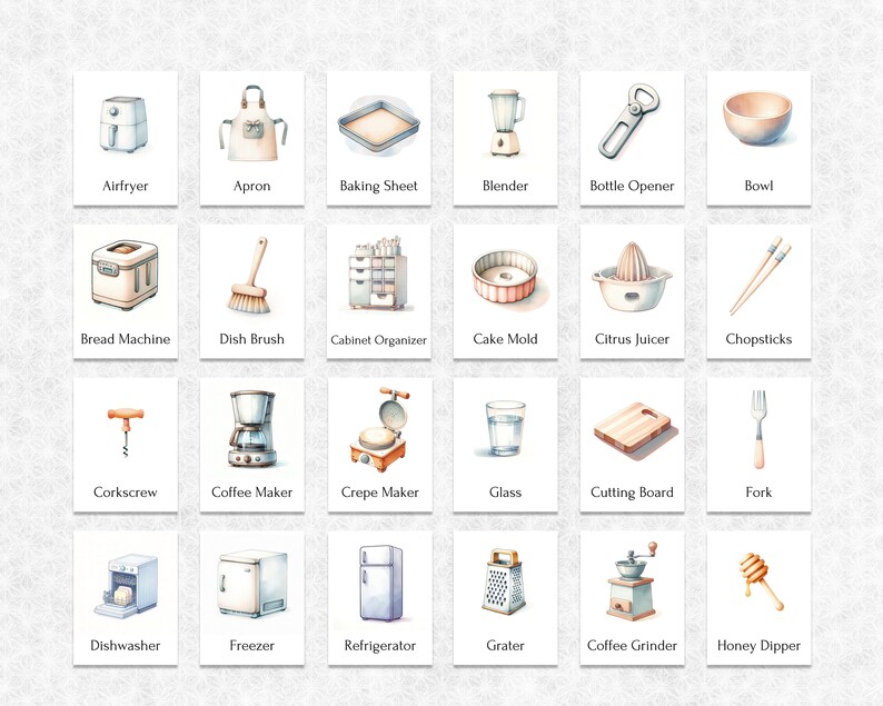 Editable Kitchen Appliances Utensils Flashcards for Kids 3 Part ...