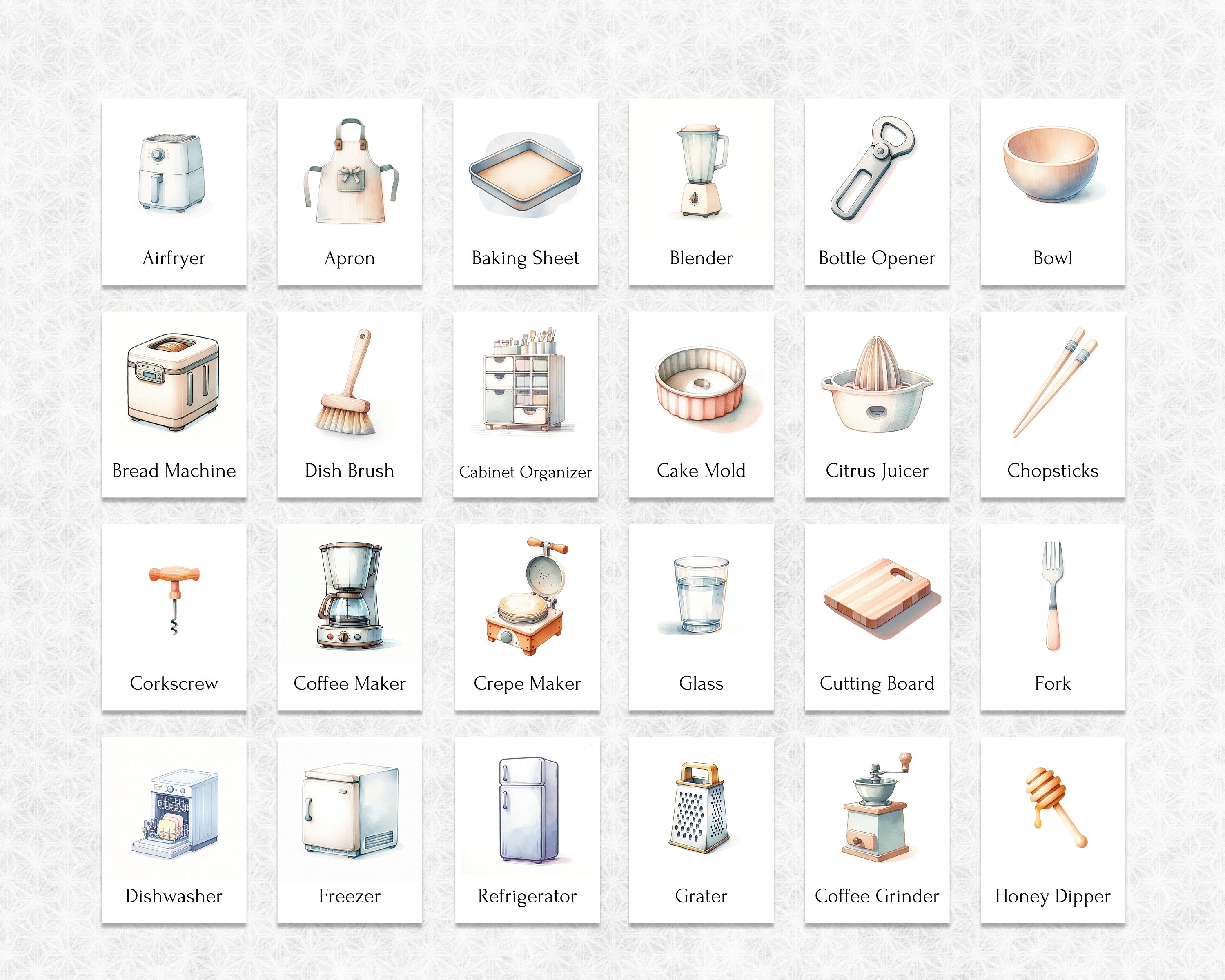 Editable Kitchen Appliances Utensils Flashcards for Kids 3 Part ...