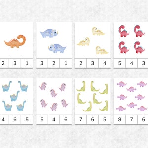 Dinosaur Count and Clip Cards, Number 1-20 Count Flashcards for Kids ...