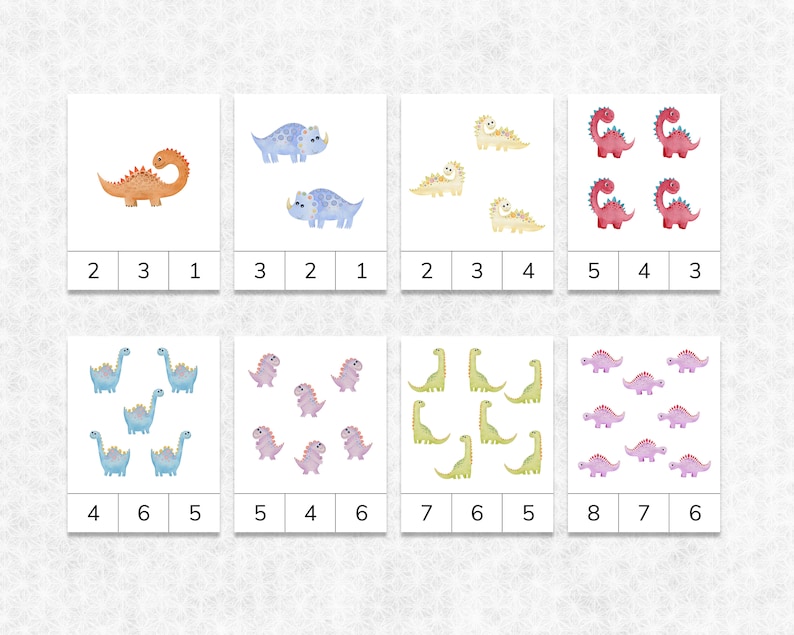 Dinosaur Count and Clip Cards, Number 1-20 Count Flashcards for Kids ...