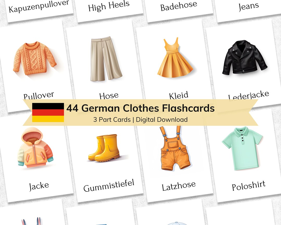 German Clothes Flashcard for Kids, Educational 3 Part Nomenclature ...