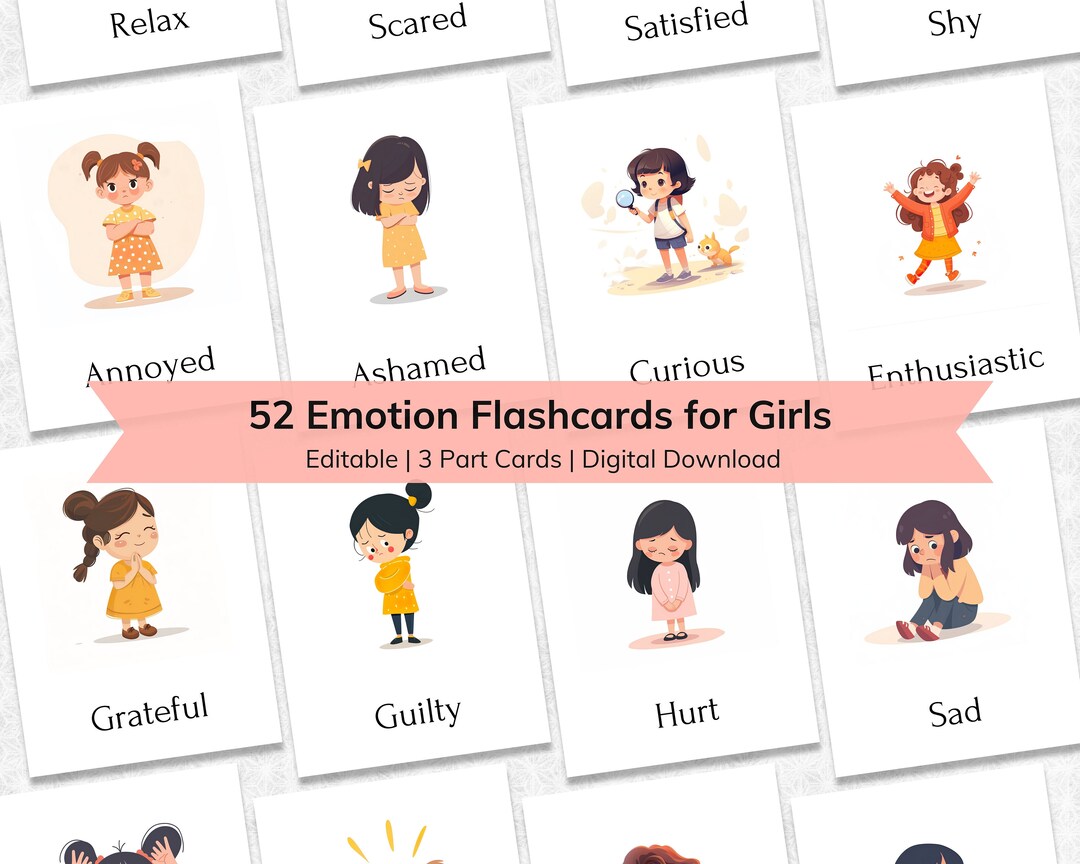 Editable Emotion Flashcards for Kids, Multilingual Educational Tool ...