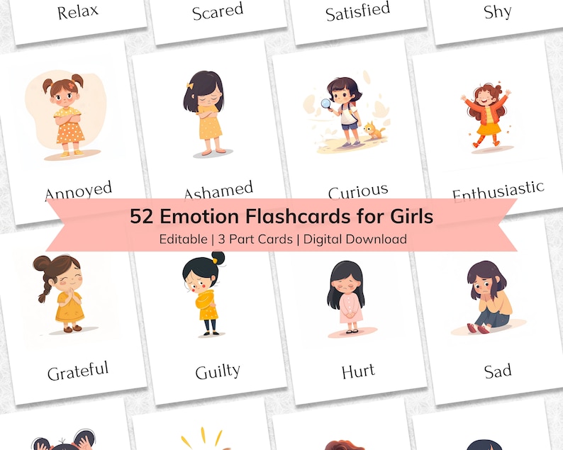Editable Emotion Flashcards for Kids, Multilingual Educational Tool ...