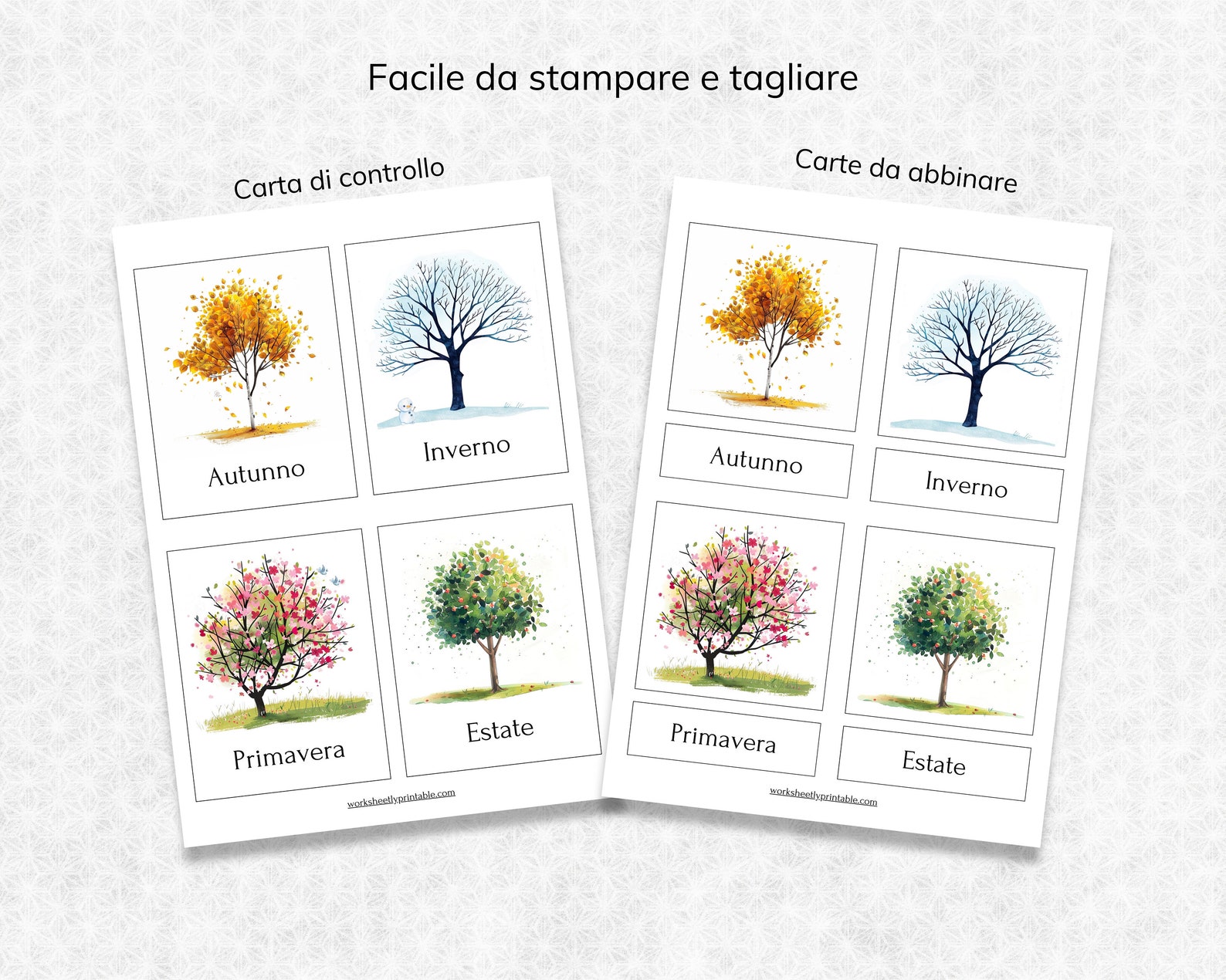 Italian 4 Seasons Flashcards for Kids Printable Montessori Educational ...