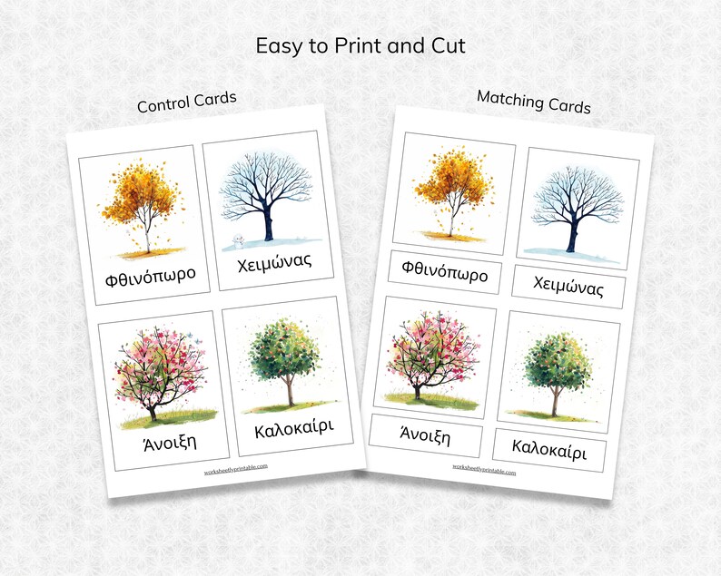 Greek Seasons Flashcards for Kids Educational 3 Part Nomenclature ...