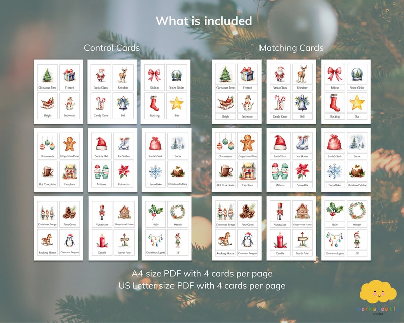 Christmas Flashcards for Kids, Printable 3 Part Nomenclature Toddler ...