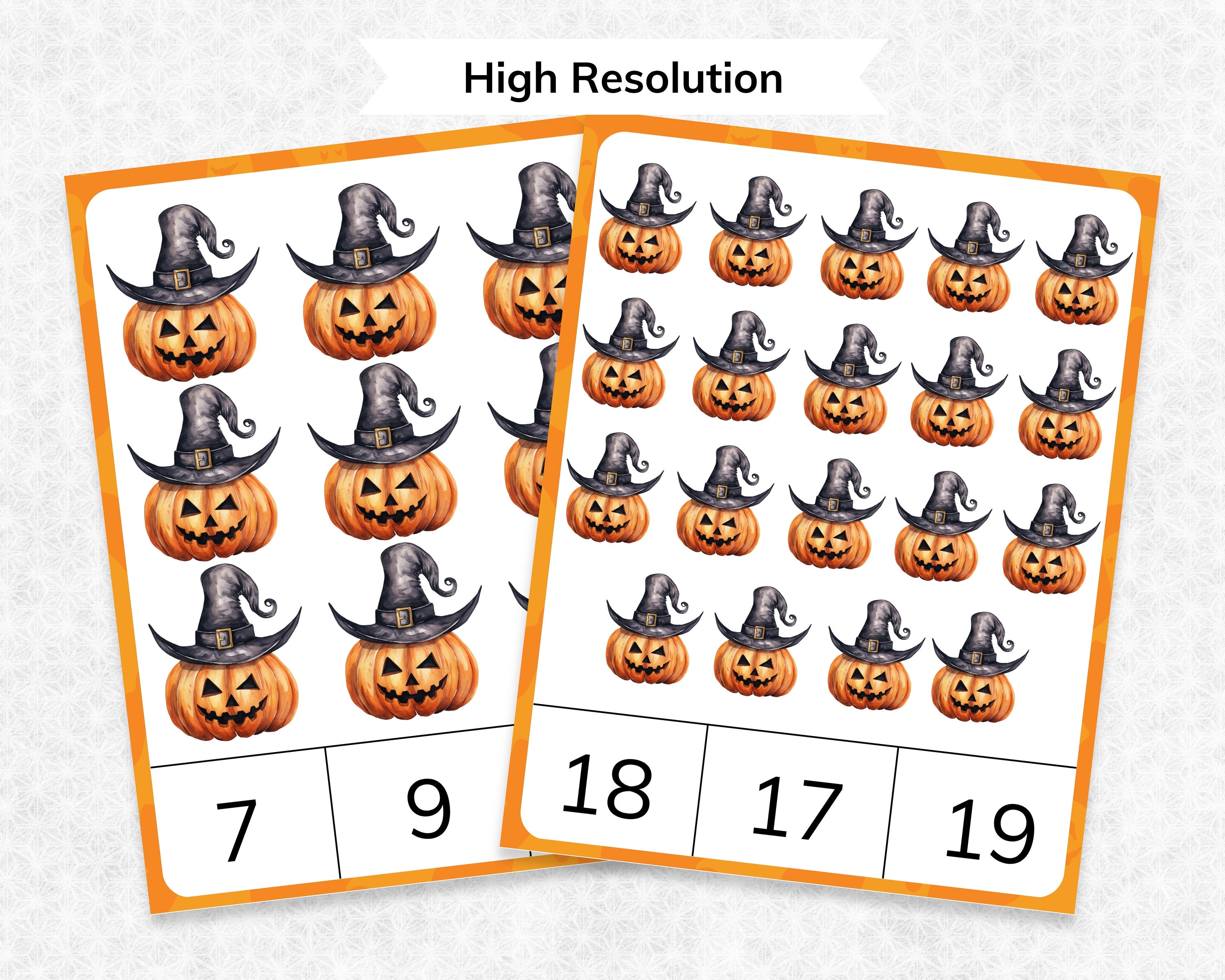 Jack-o'-lantern Counting Cards: Montessori Toddler Flashcards (digital ...