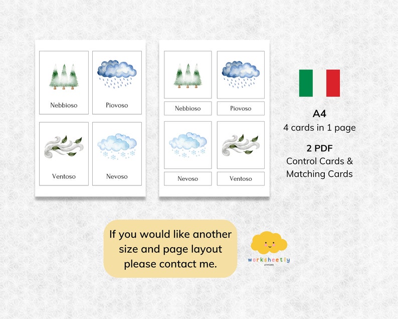 Italian Weather Printable Flashcards for Kids Weather Montessori ...