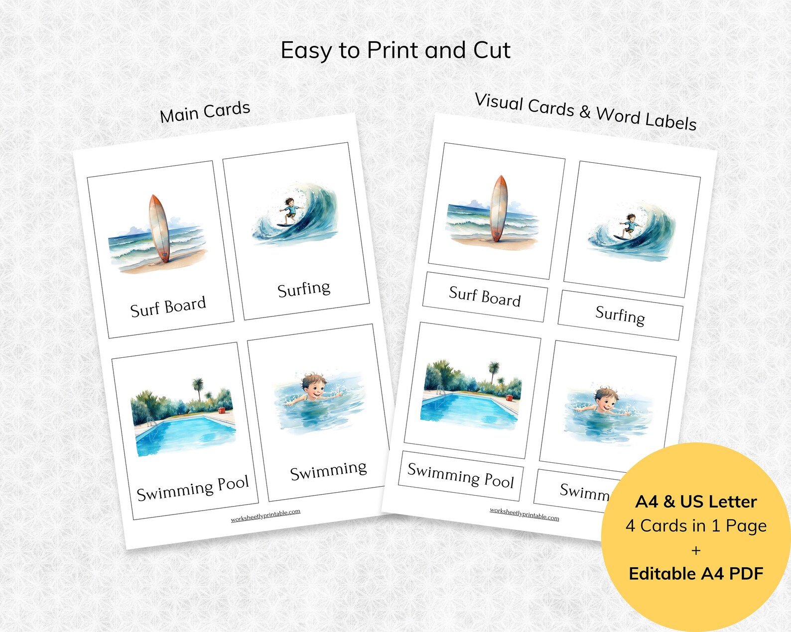 Editable Summer Flashcards for Kids, Printable Montessori 3 Part ...