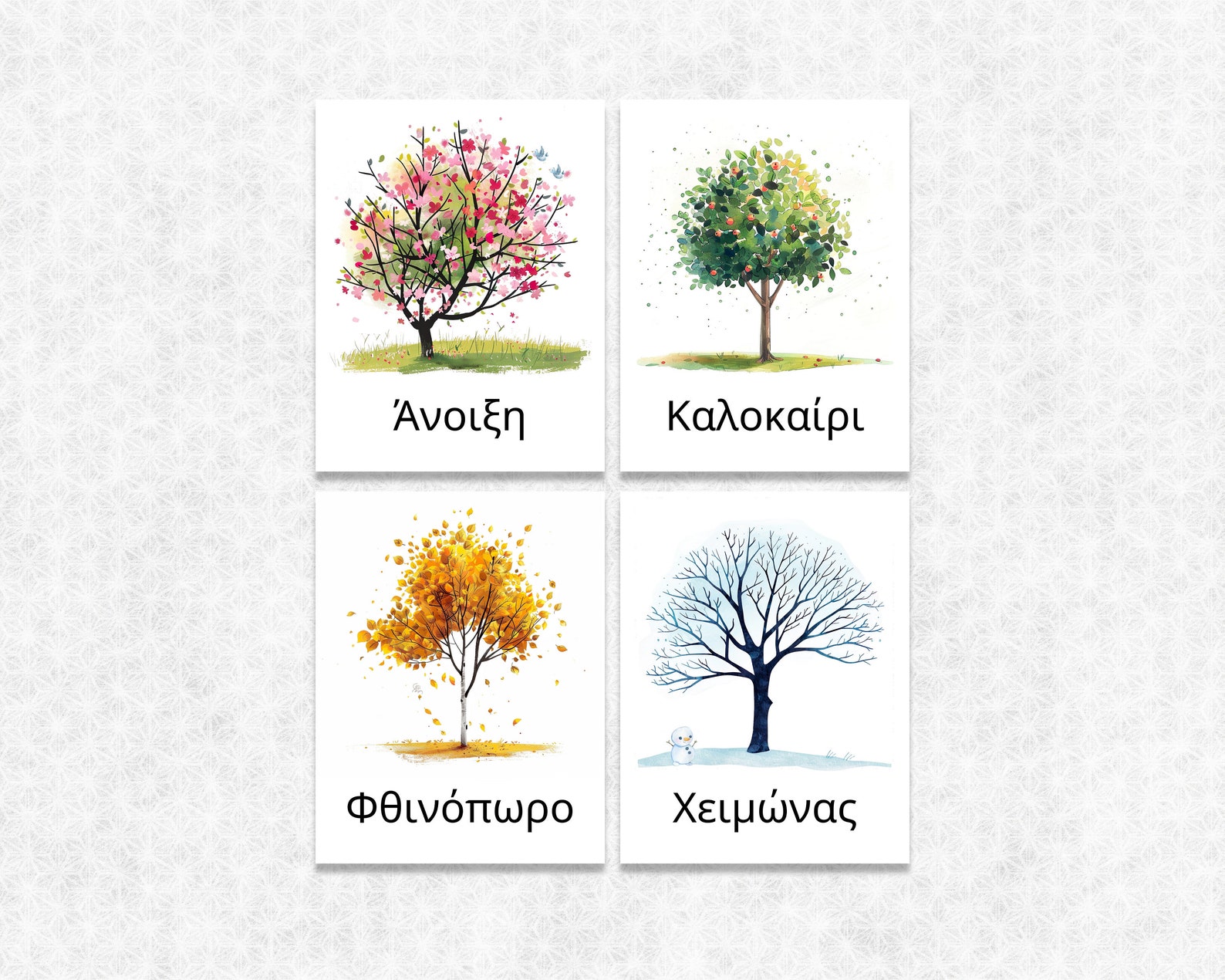 Greek Seasons Flashcards for Kids | Educational 3 Part Nomenclature ...