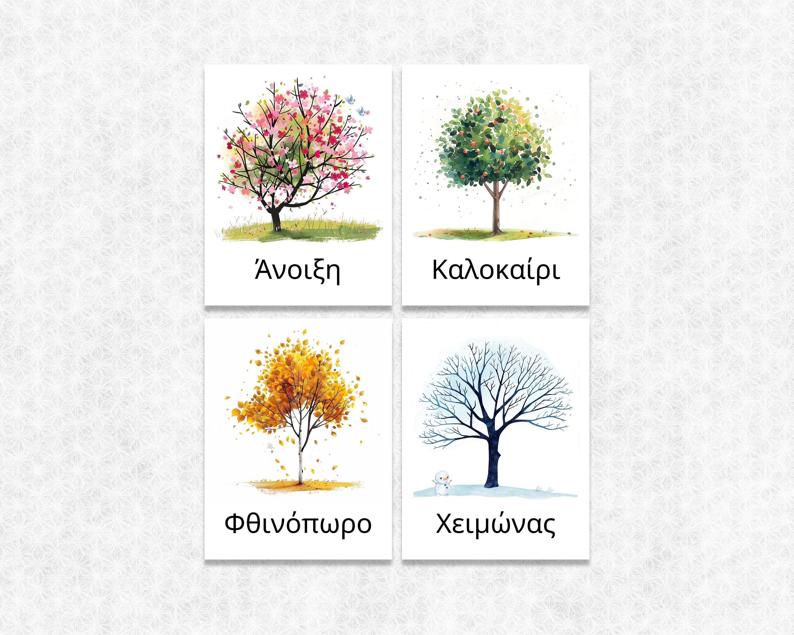 Greek Seasons Flashcards for Kids | Educational 3 Part Nomenclature ...