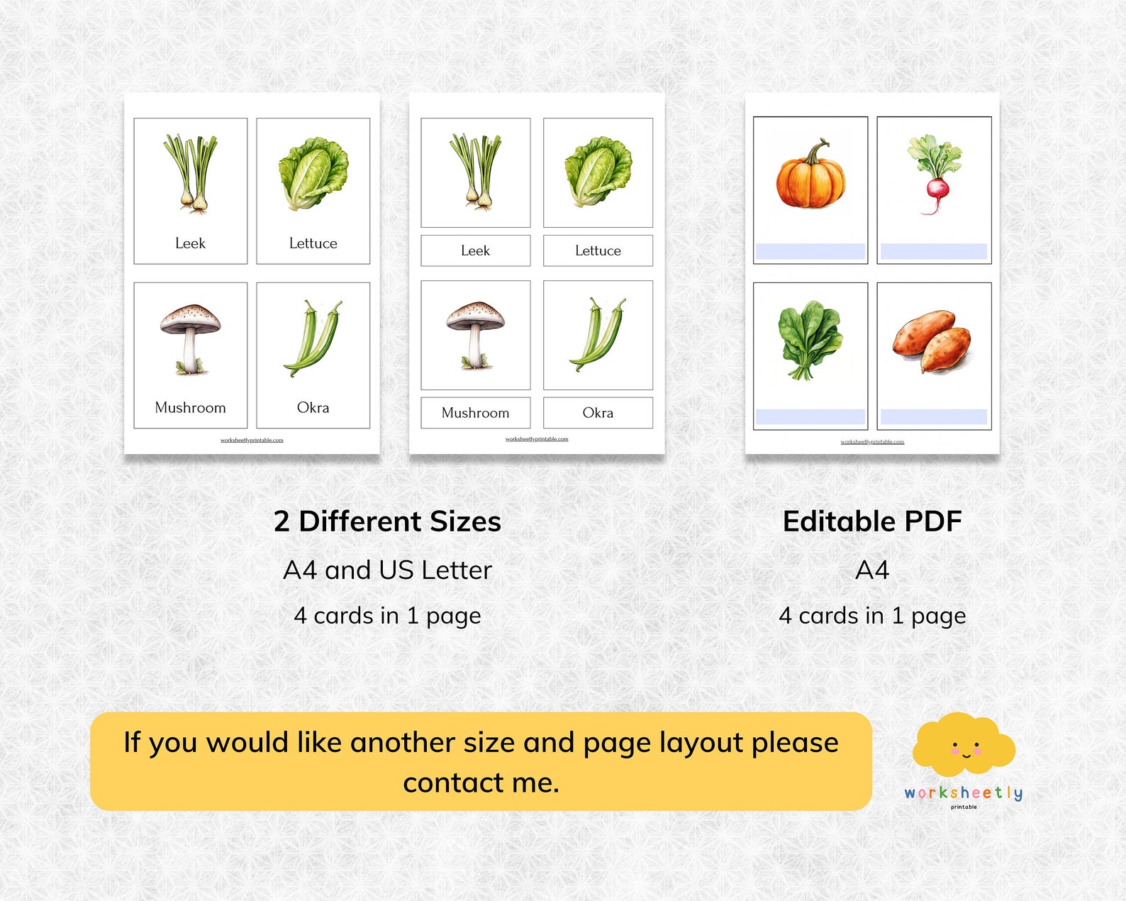 Editable Vegetables Flashcards for Kids Educational 3 Part Nomenclature ...