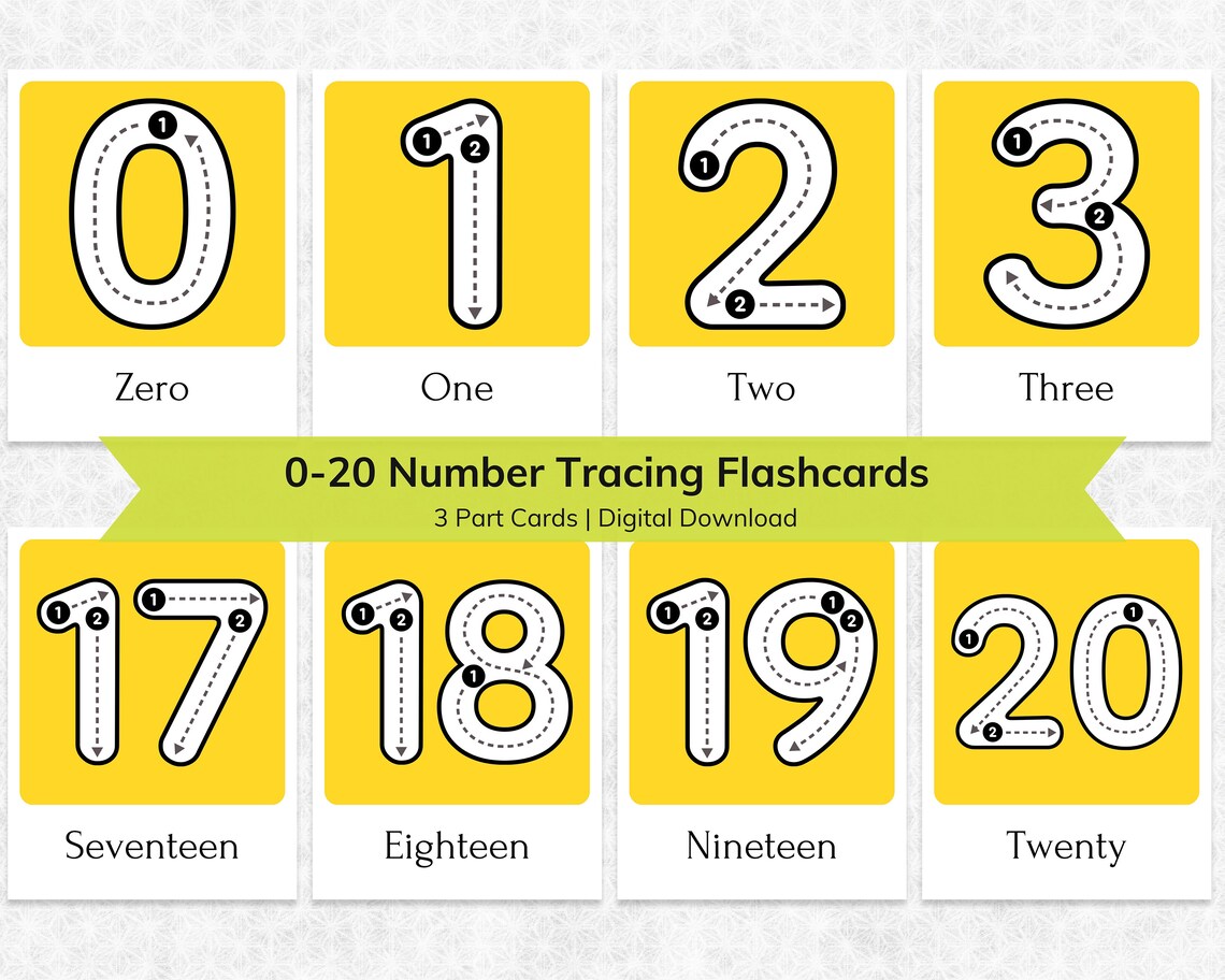 Number Tracing Flashcards for Kids, 0-20 Numbers Learn, Printable ...