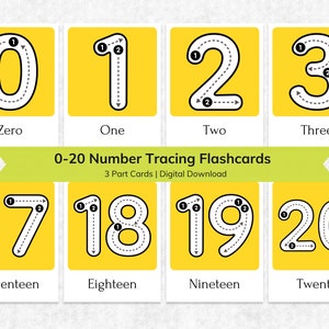 Number Tracing Flashcards for Kids, 0-20 Numbers Learn, Printable ...