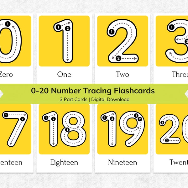 Number Tracing Flashcards for Kids, 0 20 Numbers Learn, Printable ...