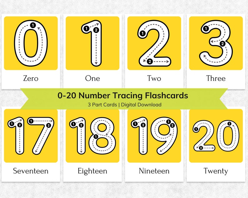 Number Tracing Flashcards for Kids, 0-20 Numbers Learn, Printable ...
