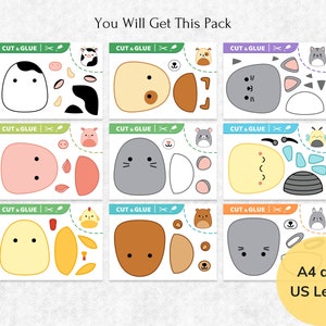 Cute Kawaii Animals Cut and Glue Paper Craft Activity Sheet for Kids ...