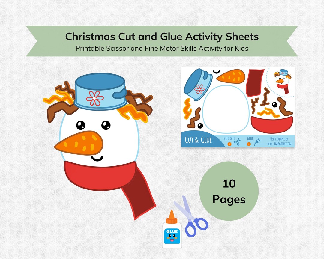 Christmas Cut and Glue Paper Craft Activity Book for Kids, Printable ...