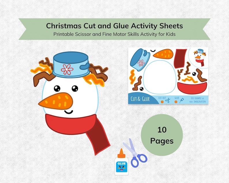 Christmas Cut and Glue Paper Craft Activity Book for Kids, Printable ...