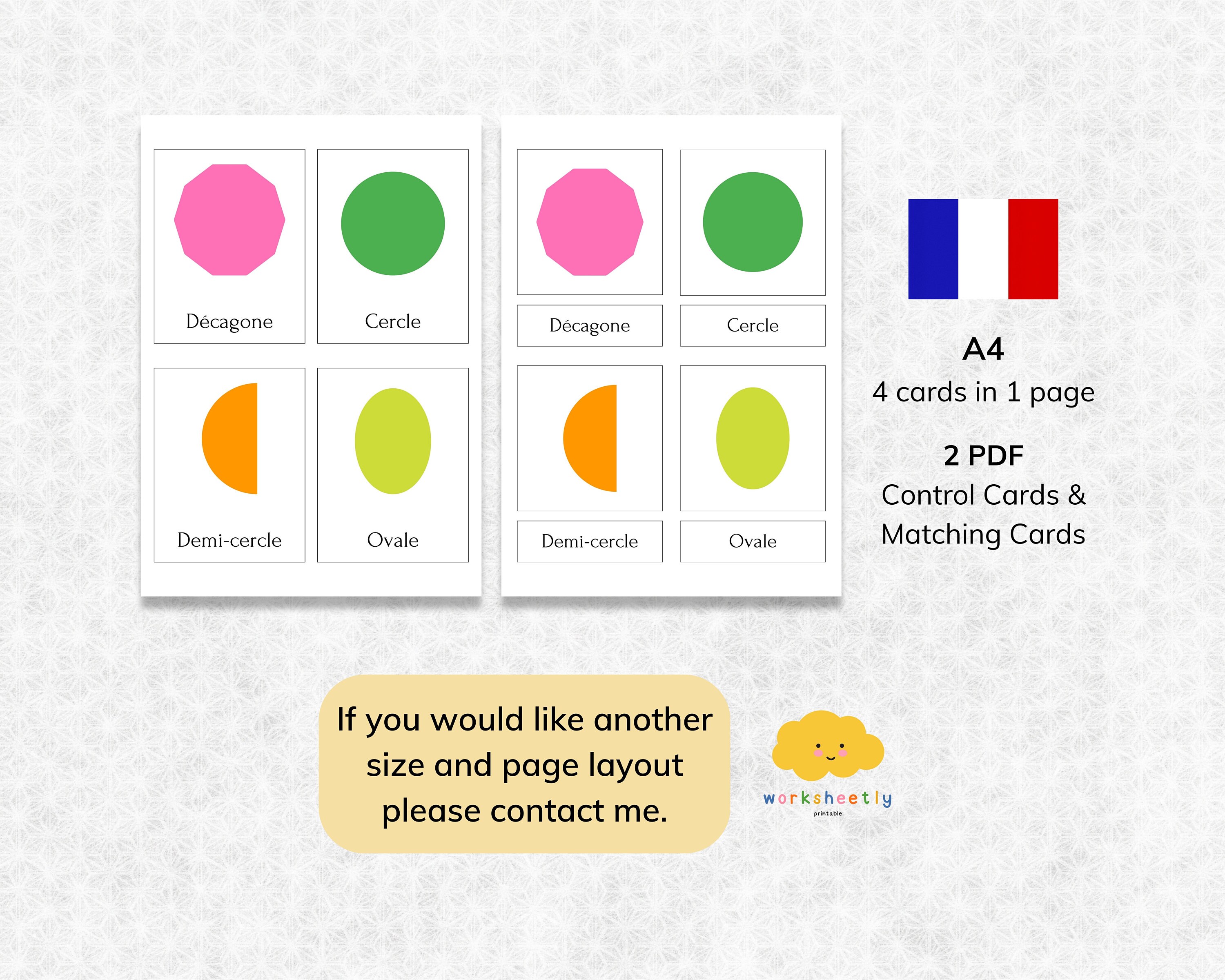 French 22 Shapes Flashcards for Kids 2D Geometric Shapes Educational ...