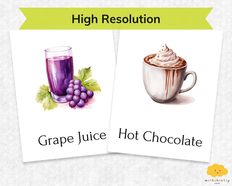 Editable Drink Name Learning Flashcards for Kids, Printable 3 Part ...