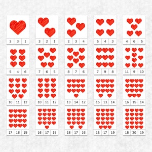 Hearts Count and Clip Cards | Numbers 1-20 Count Flashcards | Preschool ...