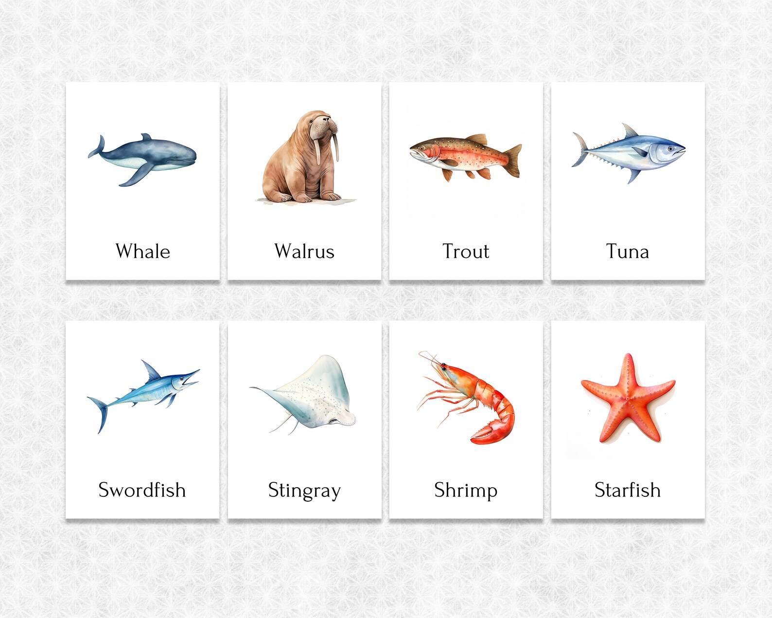 Ocean Animals Flashcards: Montessori 3-part Cards (digital Download) - Etsy