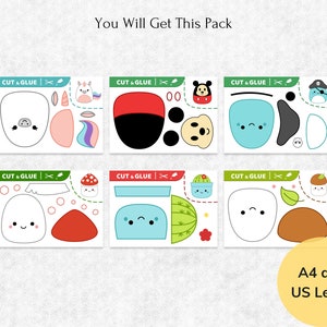 Cute Kawaii Character Cut and Glue Paper Craft Activity Sheet for Kids ...