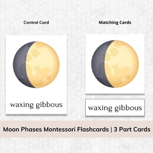 Moon Phases Montessori Flashcards for Kids | Printable 3 Part ...