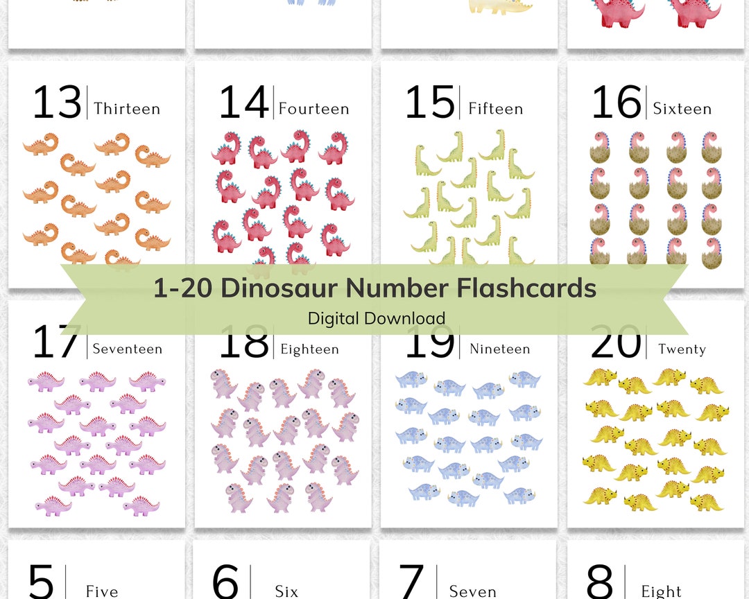 Dinosaur Theme Number 1-20 Cards, Counting Practice Toddler Flash Cards ...
