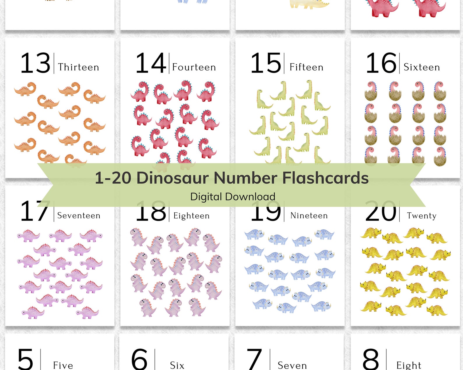 Dinosaur Theme Number 1-20 Cards, Counting Practice Toddler Flash Cards ...