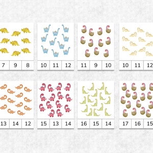 Dinosaur Count and Clip Cards, Number 1-20 Count Flashcards for Kids ...
