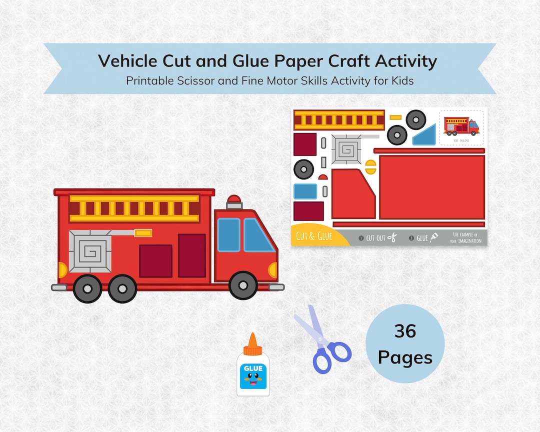 Vehicle Cut Ang Glue Activity Sheets for Kids, Fine Motor Activity Book ...