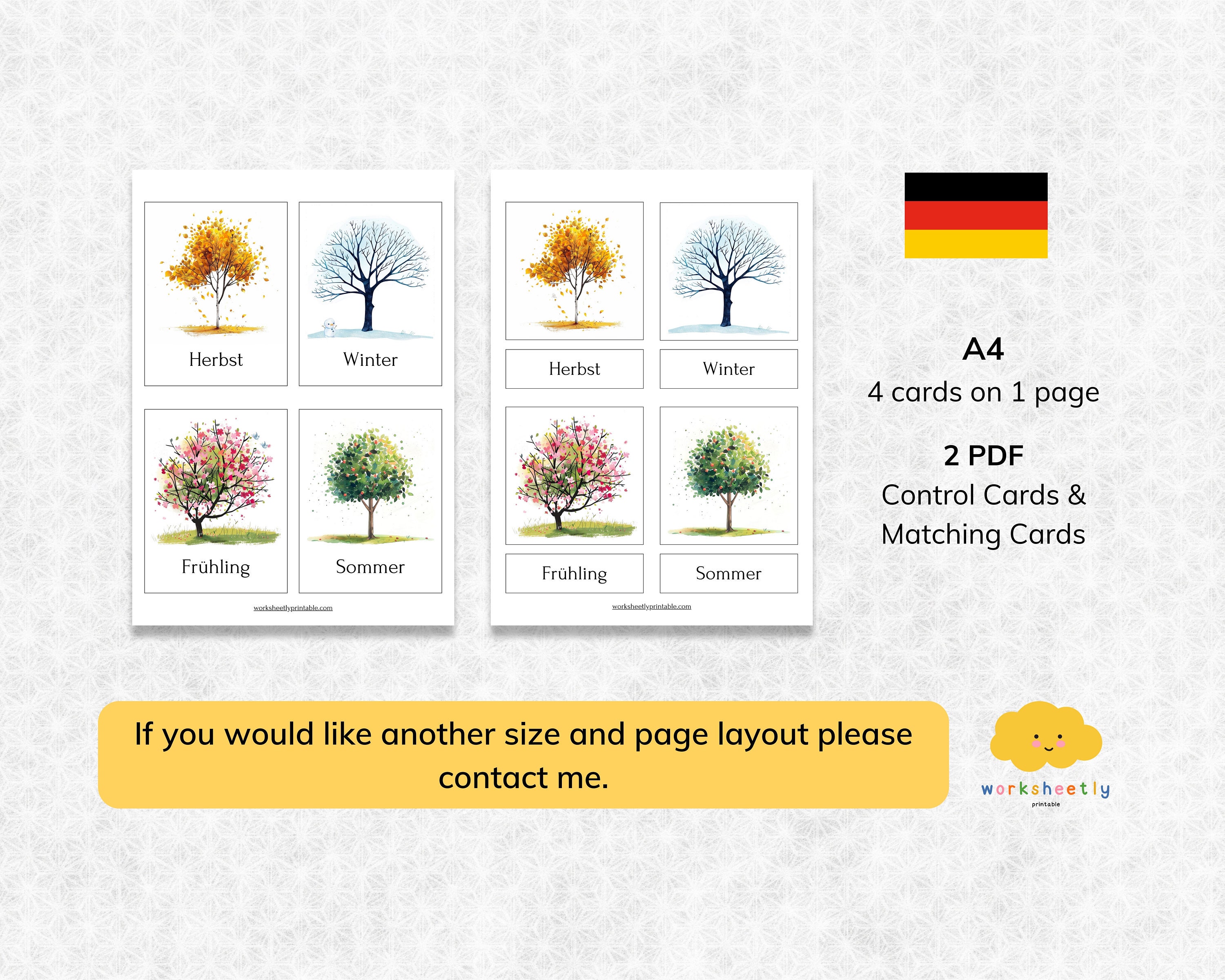 German 4 Seasons Flashcards: Montessori Learning Material (printable ...