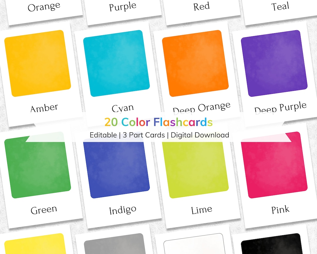 Editable Color Flashcards for Kids, Printable 3 Part Nomenclature ...