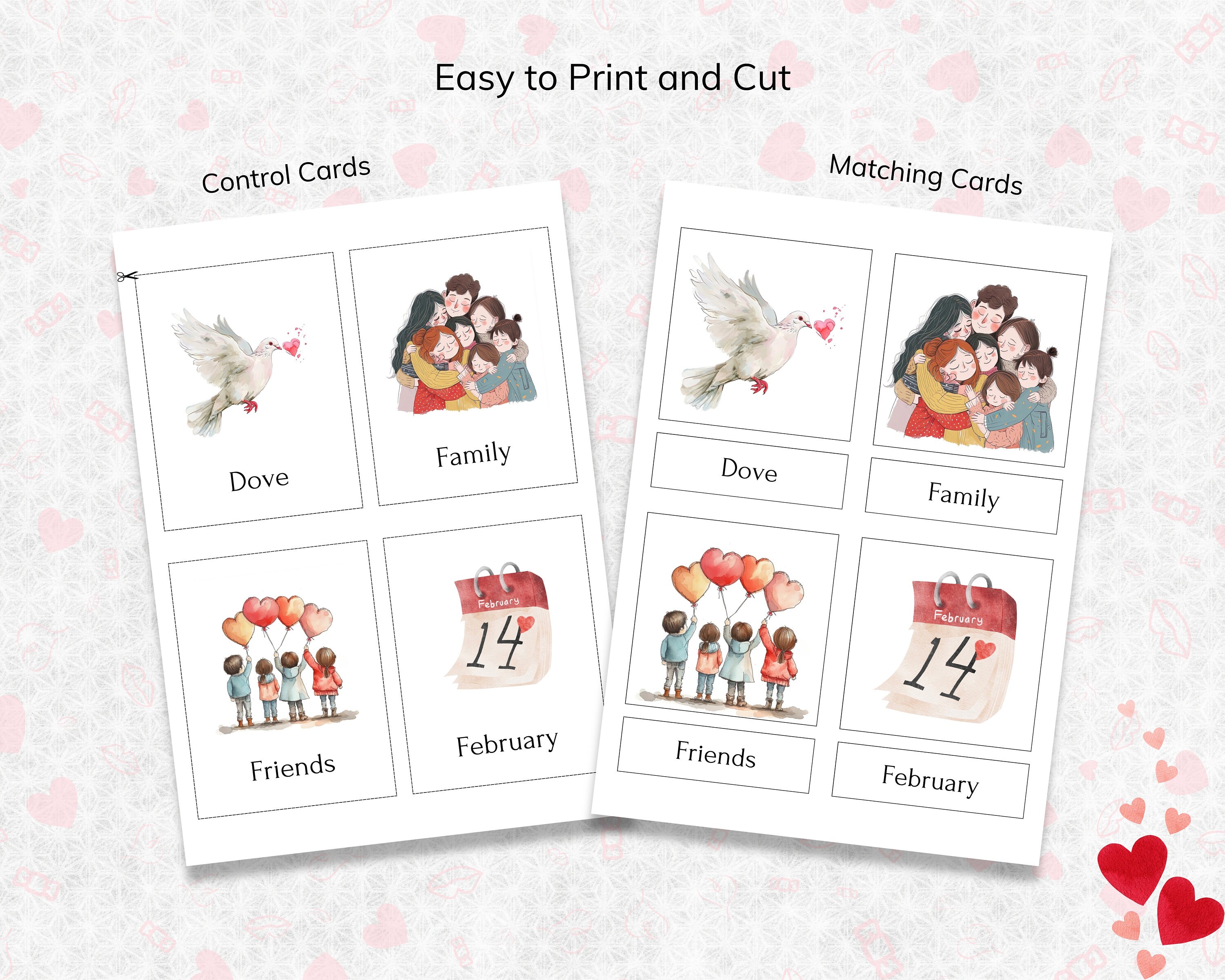 24 Valentine's Day Printable Flashcards for Kids Toddler Flashcards ...