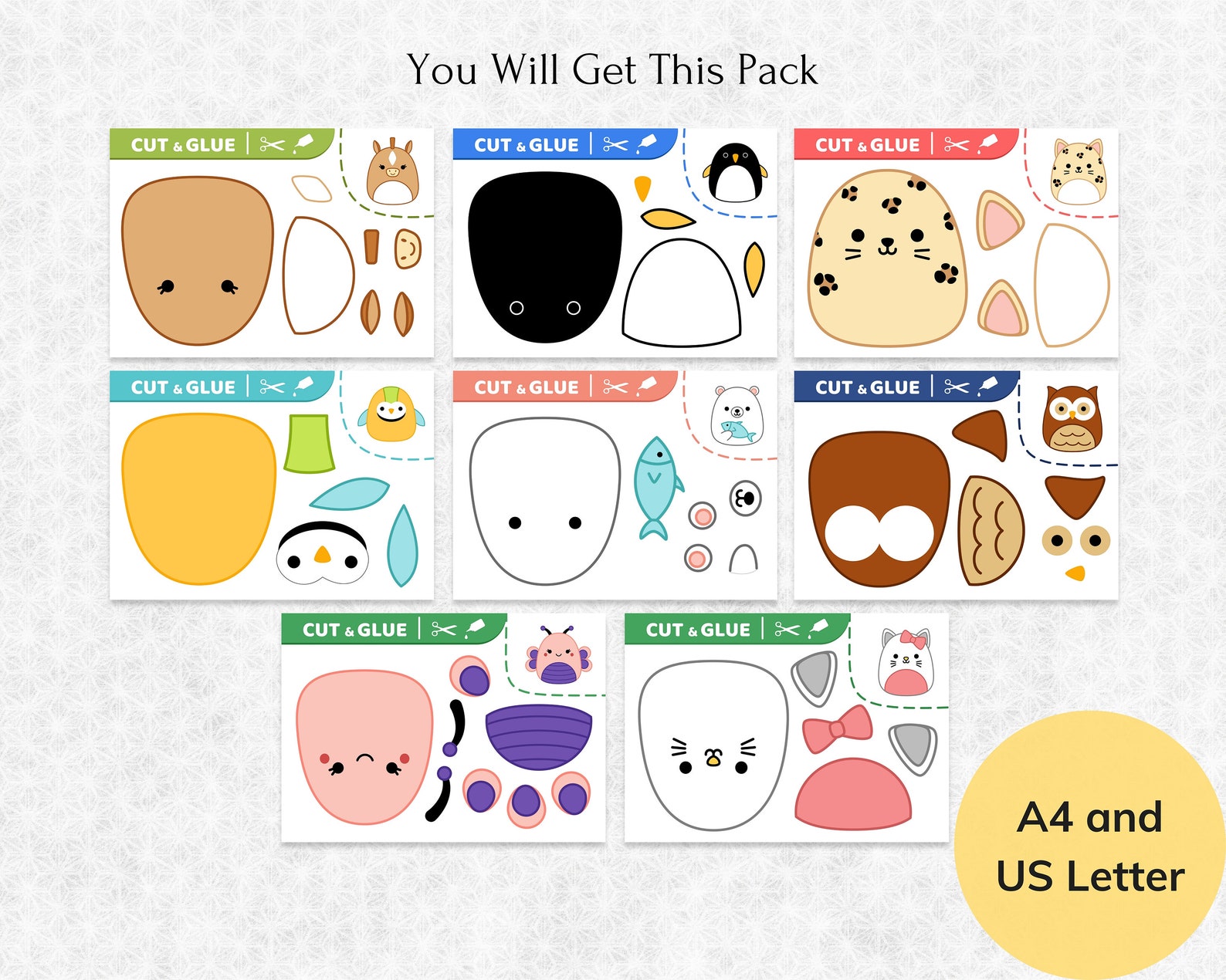 Cute Kawaii Animals Cut and Glue Paper Craft Activity Sheet for Kids ...