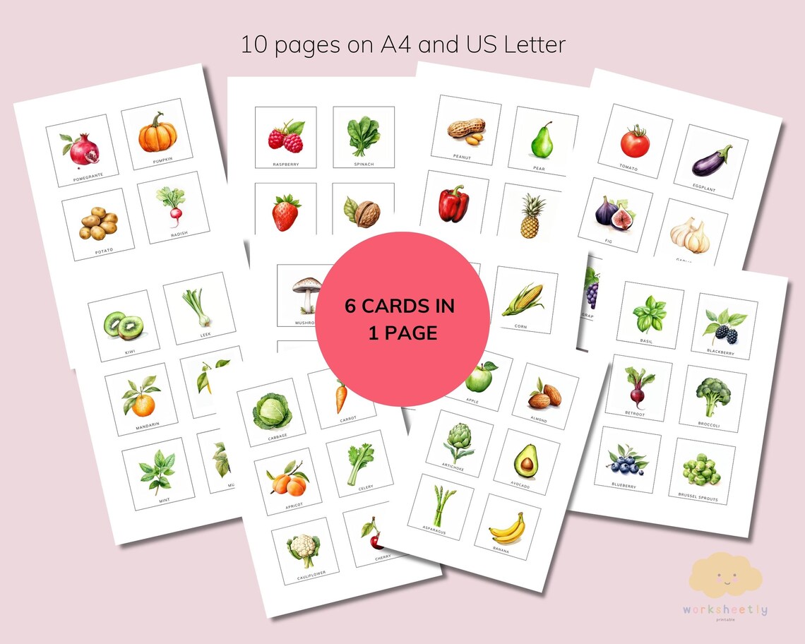 60 Fruits and Vegetables Montessori Flashcards for Kids Pre-school ...