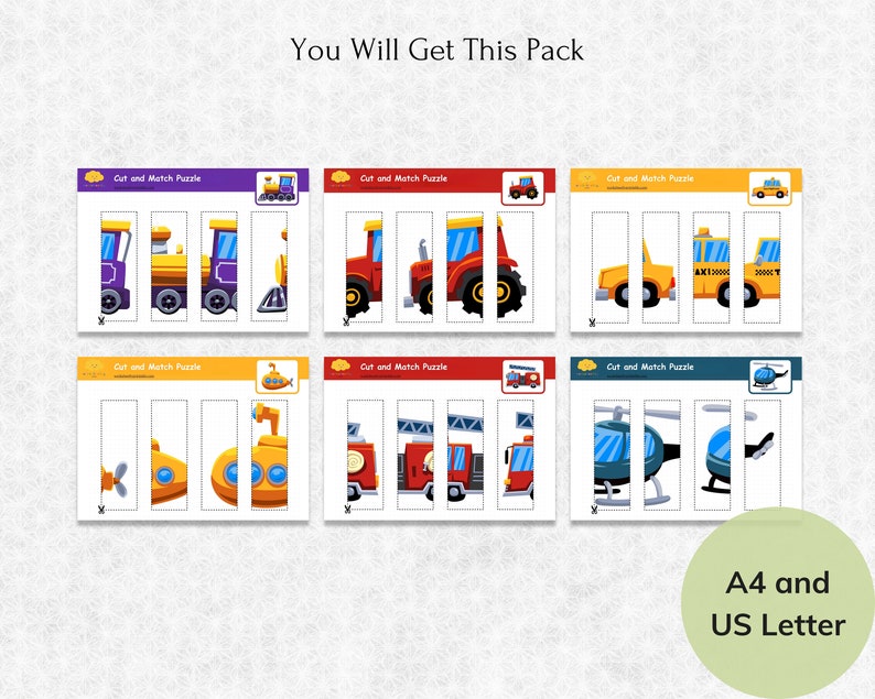 Vehicles Cut and Match Puzzle Activity for Preschool | Printable ...