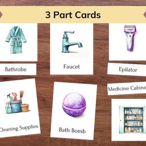 Editable Bathroom Items Vocabulary Montessori 3 Part Flashcards for ...