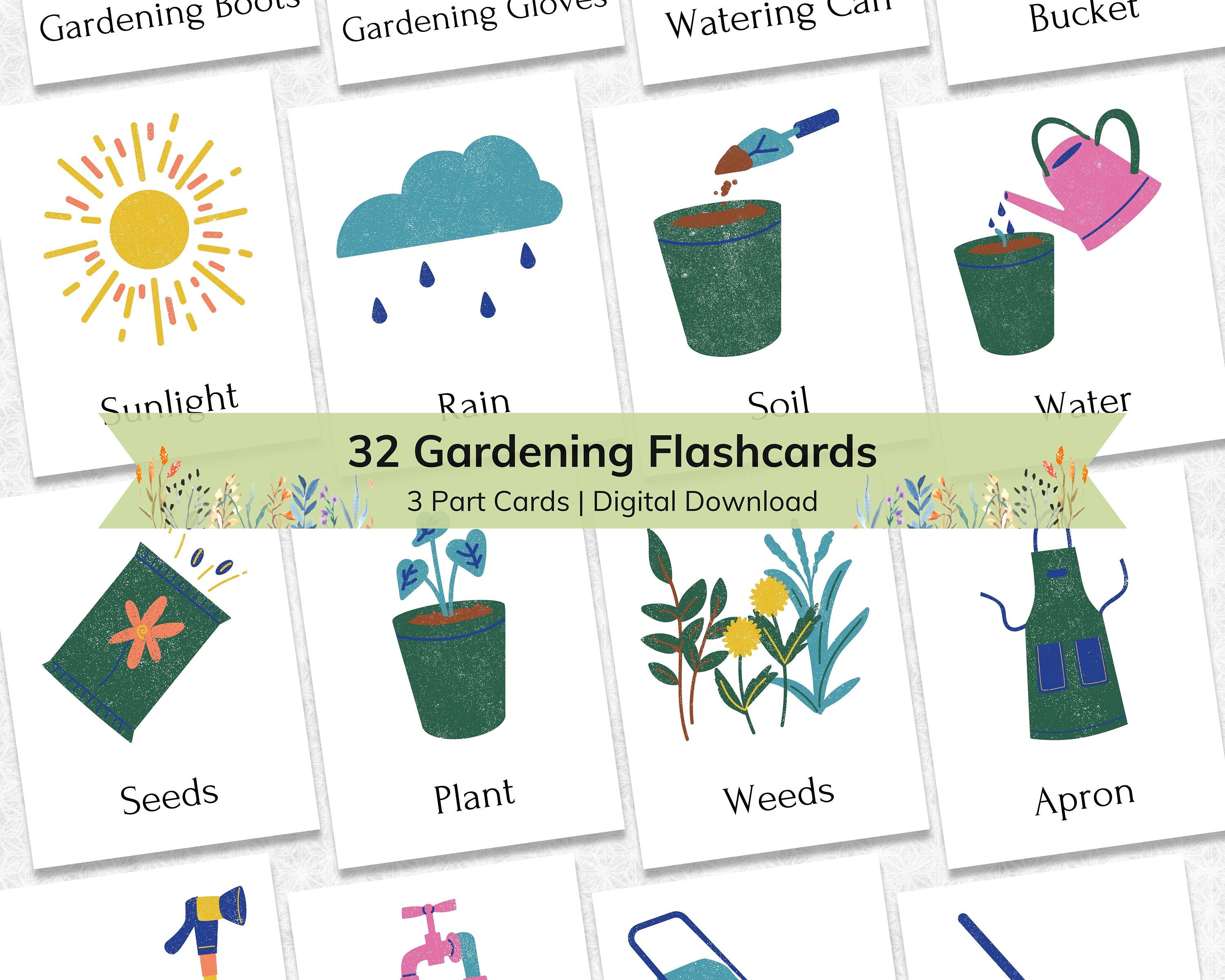Gardening Vocabulary Flashcards: Montessori Educational Printables ...