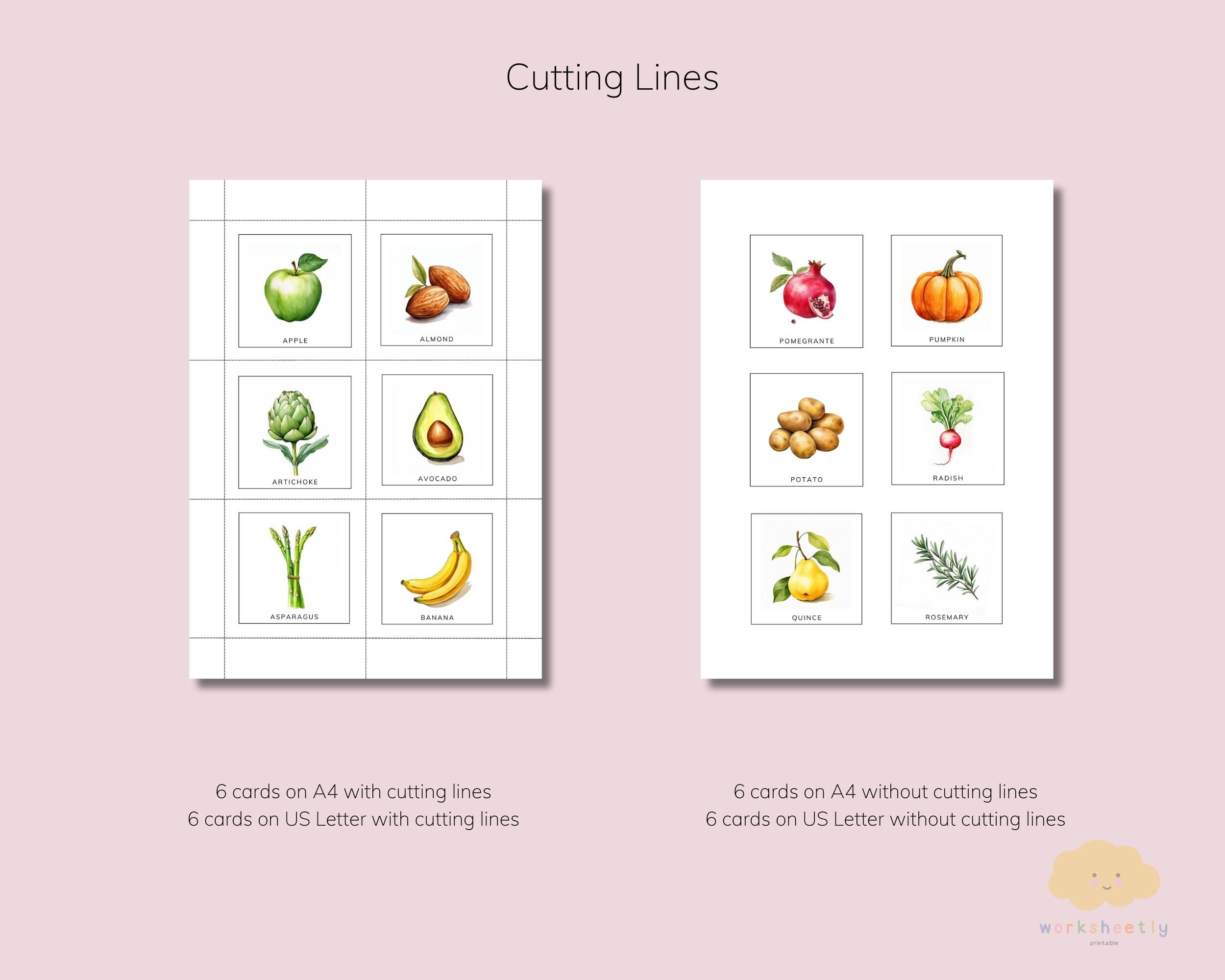 60 Fruits and Vegetables Montessori Flashcards for Kids Pre-school ...