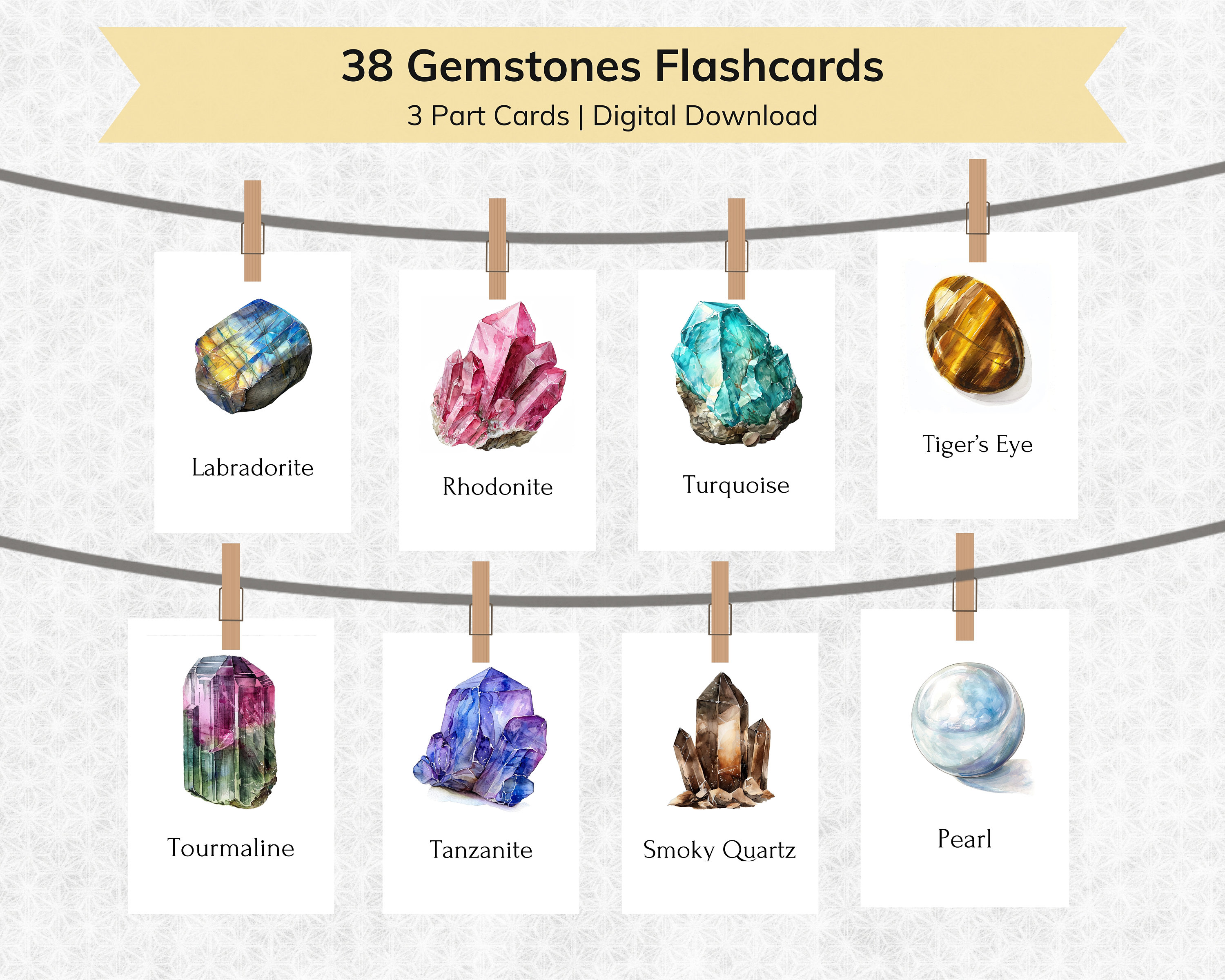 Gemstones Flashcards Minerals and Crystals Cards Educational 3 Part ...