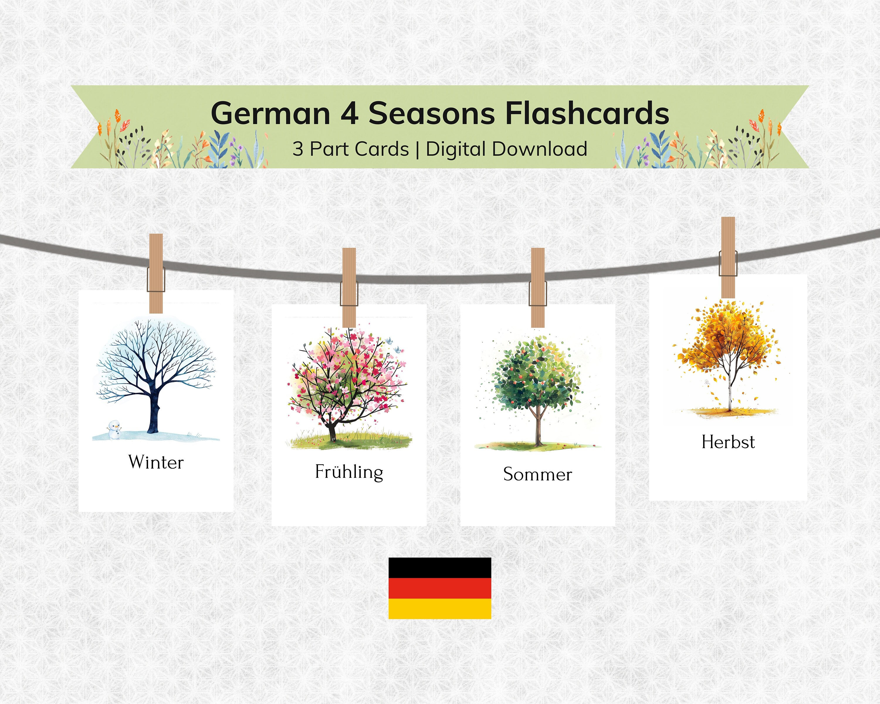 German 4 Seasons Flashcards: Montessori Learning Material (printable ...