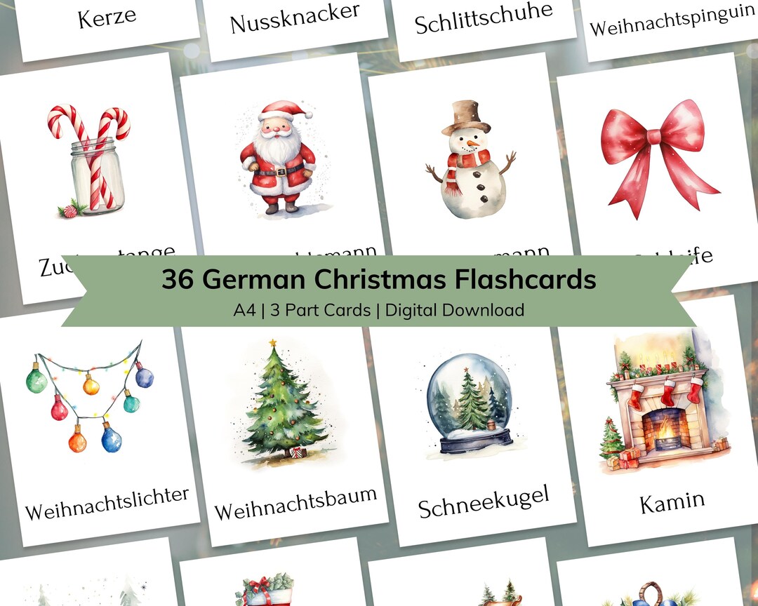 German Christmas Flashcards for Kids, Printable 3 Part Nomenclature ...