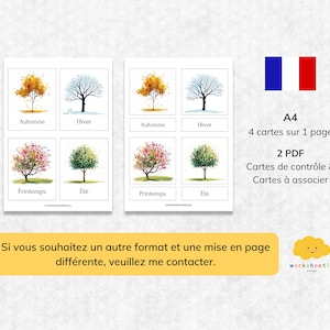 French 4 Seasons Flashcards for Kids, Printable 3 Part Nomenclature ...