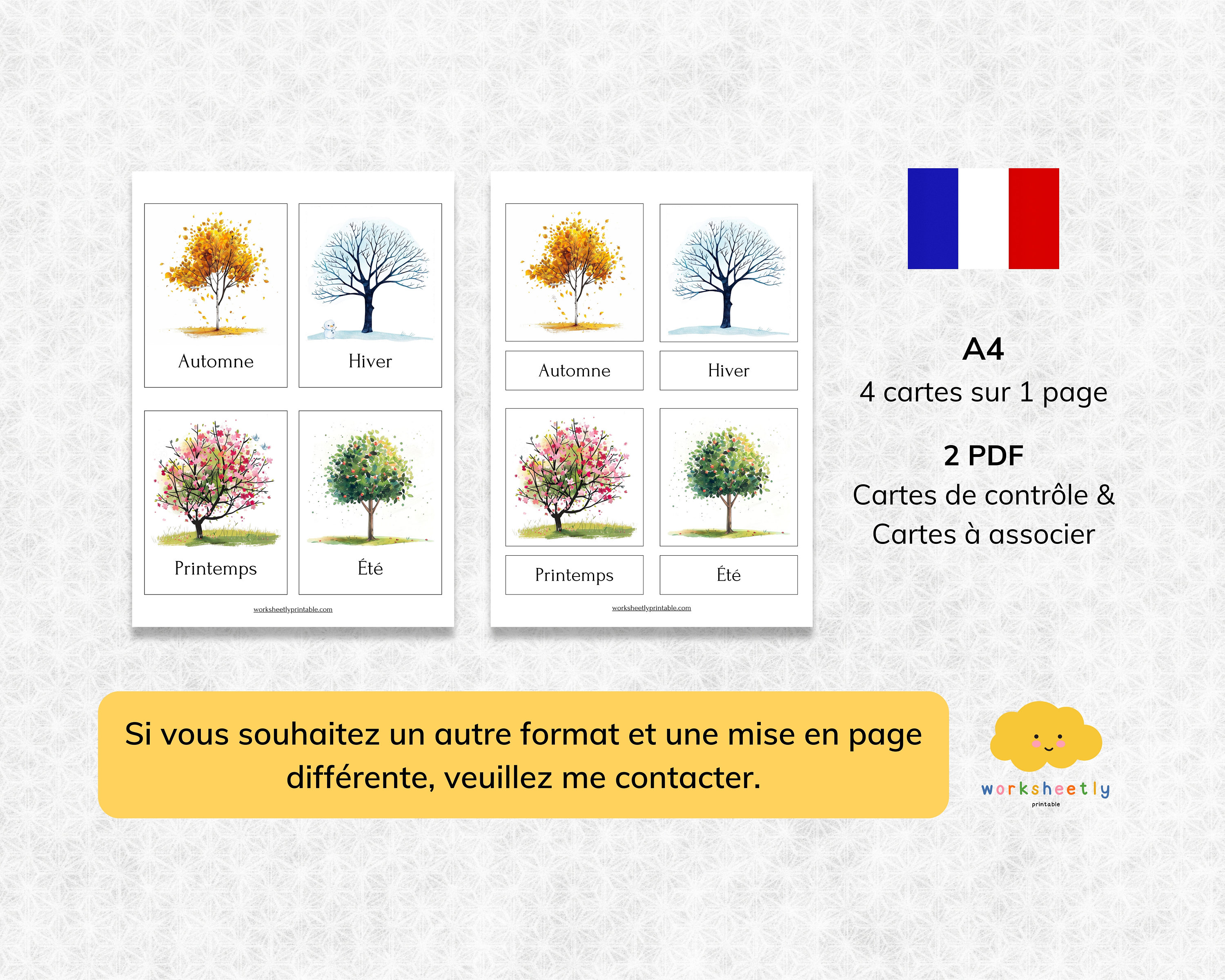 French 4 Seasons Flashcards: Watercolor Montessori Learning (printable ...