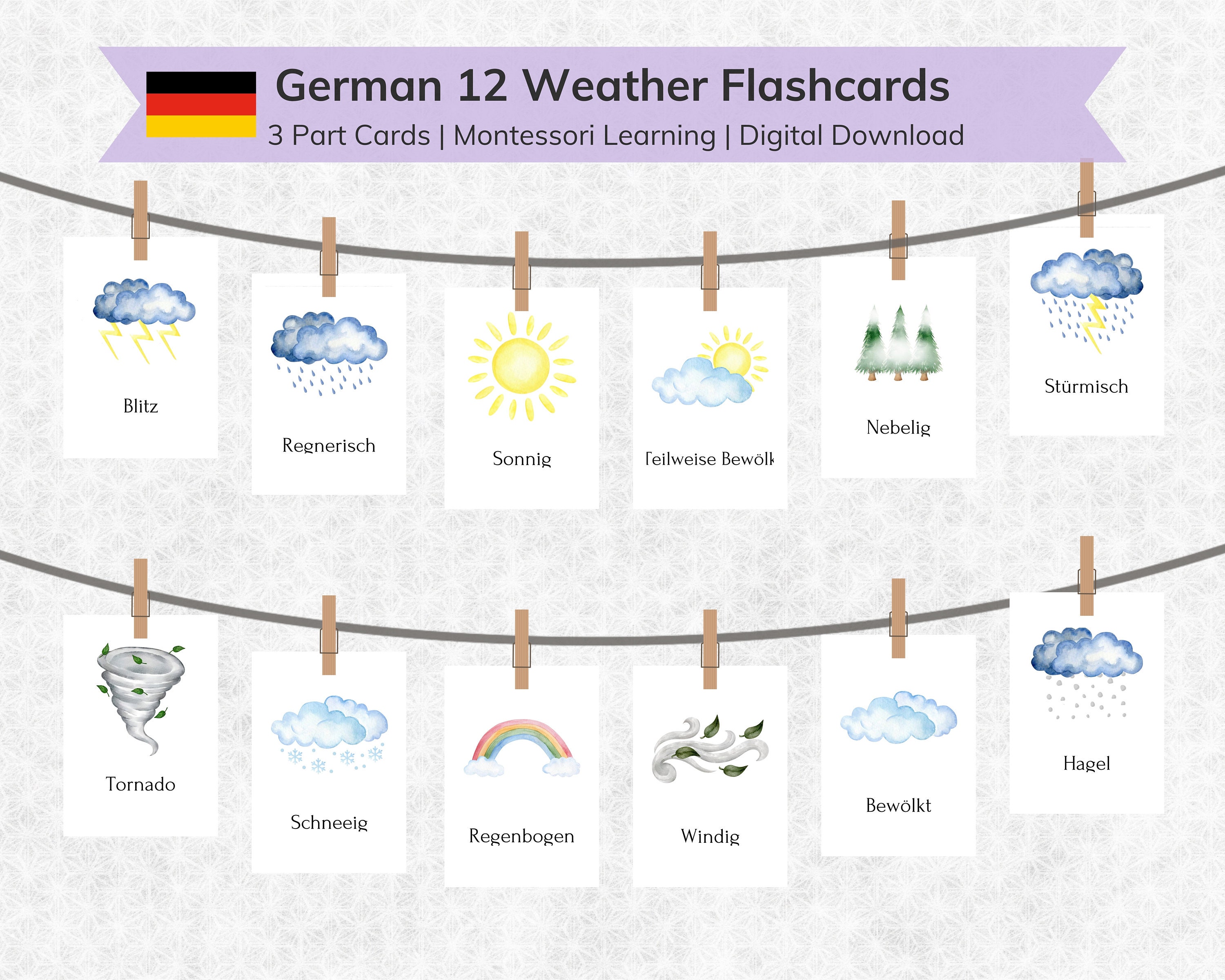 German Weather Printable Flashcards for Kids Weather Montessori ...