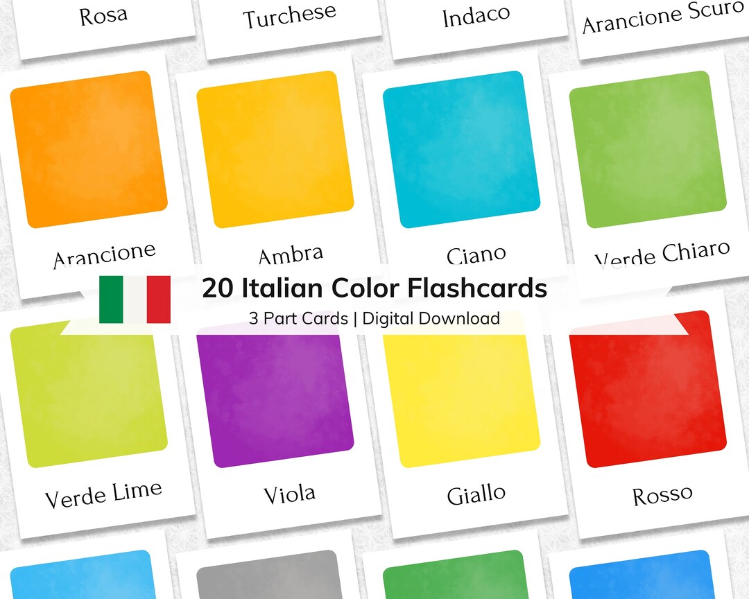 Italian Color Flashcards for Kids, Printable 3 Part Nomenclature ...