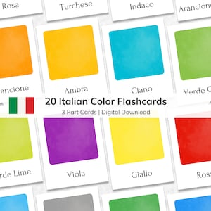Italian Color Flashcards for Kids, Printable 3 Part Nomenclature ...